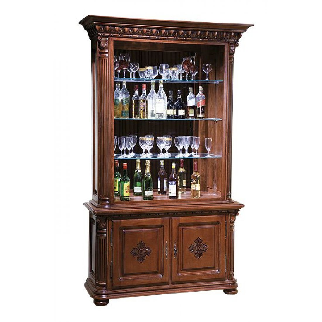 Bufet vitrină bar lemn masiv, maro/alb, 2 uși, Veneția Lux - Mobilasimex.ro